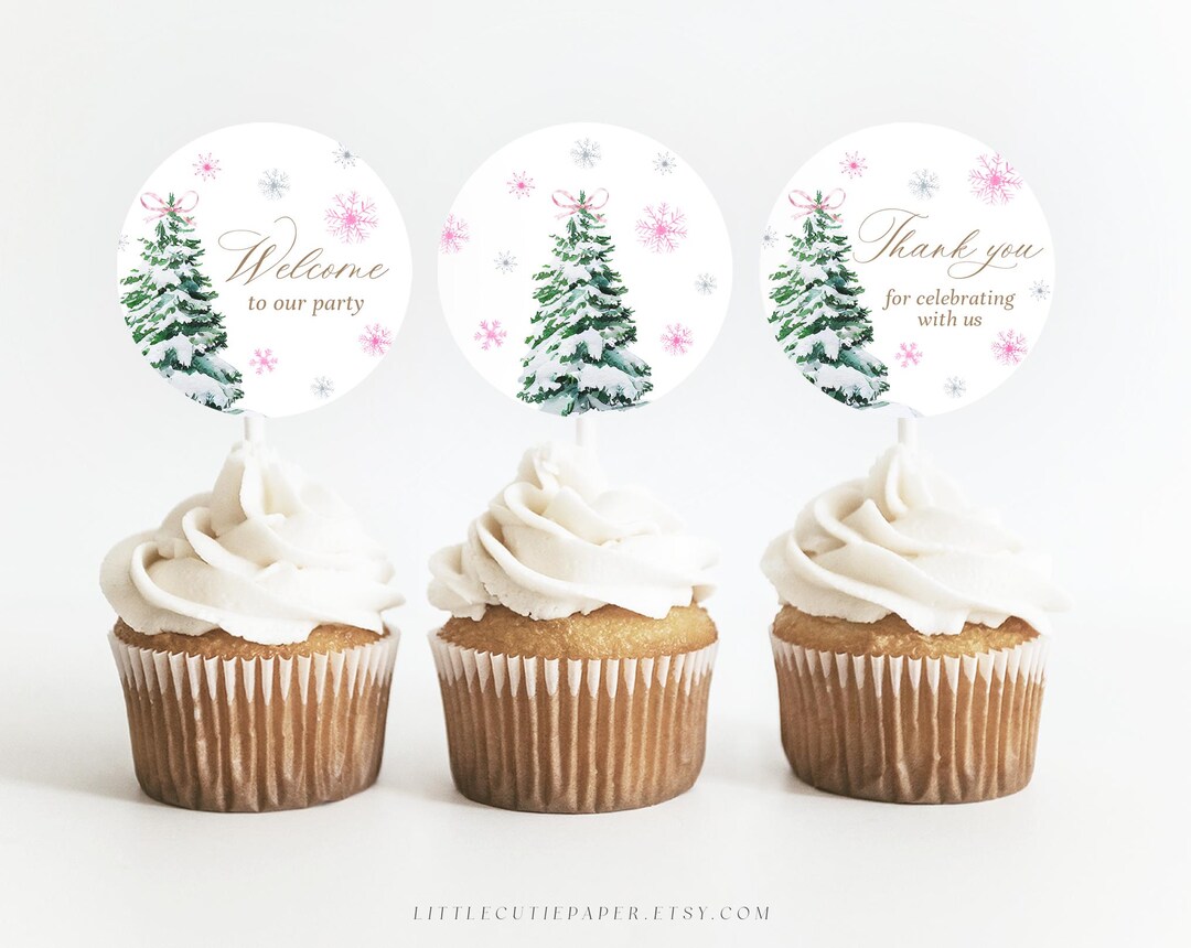 Editable Pink Winter Cupcake Toppers Template, Christmas Girl Cake ...