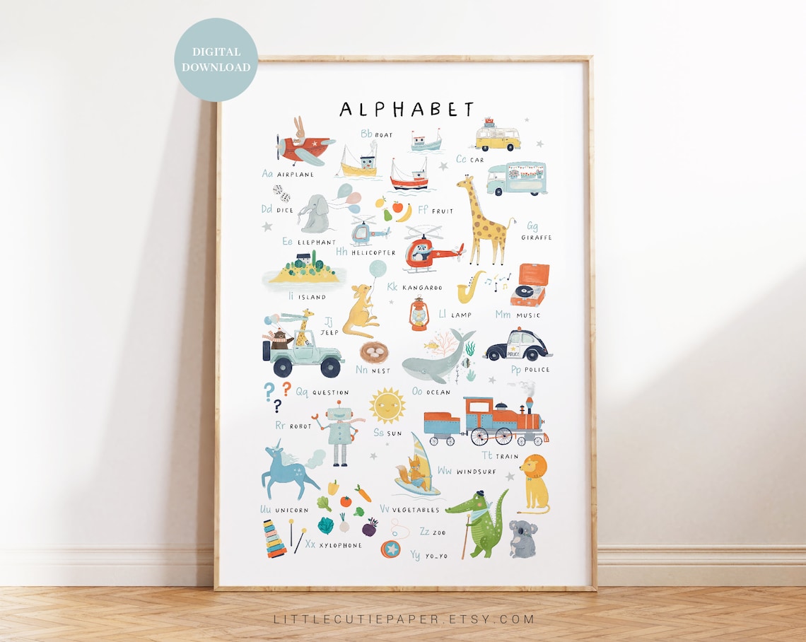ABC Poster for Kids Digital Download, Kid Alphabet Poster, ABC Poster ...