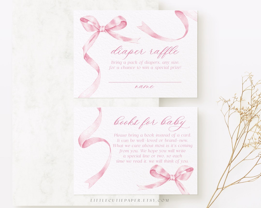 Editable Pink Bow Diaper Raffle and Books for Baby Template Pink Ribbon ...
