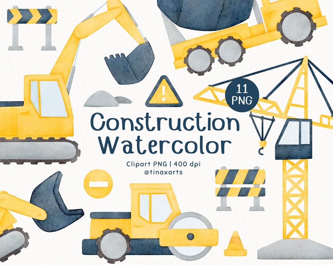 Construction Watercolor Clipart Construction Clipart Yellow - Etsy