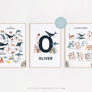 Editable Personalized Name, Sea Animal Alphabet Poster and Counting ...