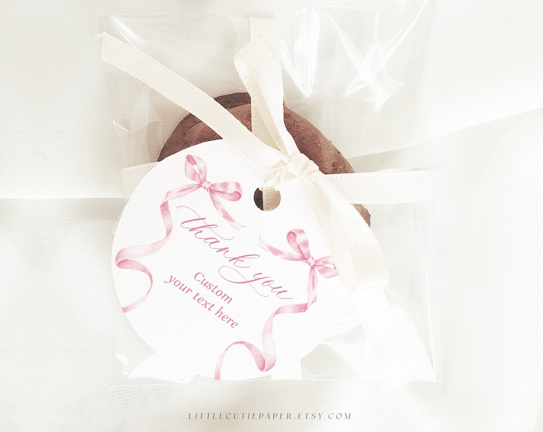 Editable Pink Bow Cookie Favor Tag Template, Pink Ribbon Gift Tag ...