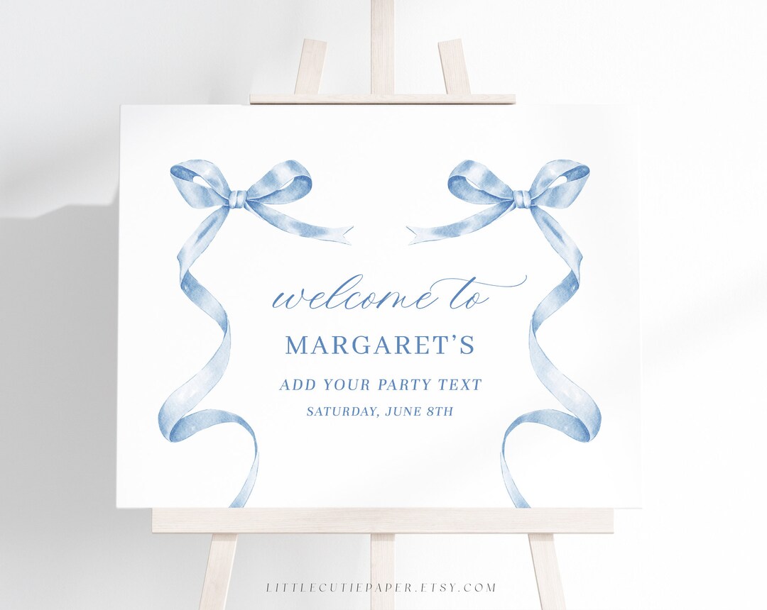 Editable Blue Bow Welcome Sign Template, Vinyl Banner, Welcome Backdrop ...