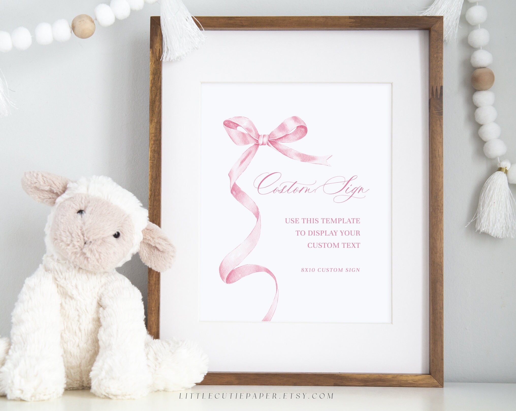 Editable Pink Bow Baby Shower Sign, Pink Ribbon Birthday Sign ...