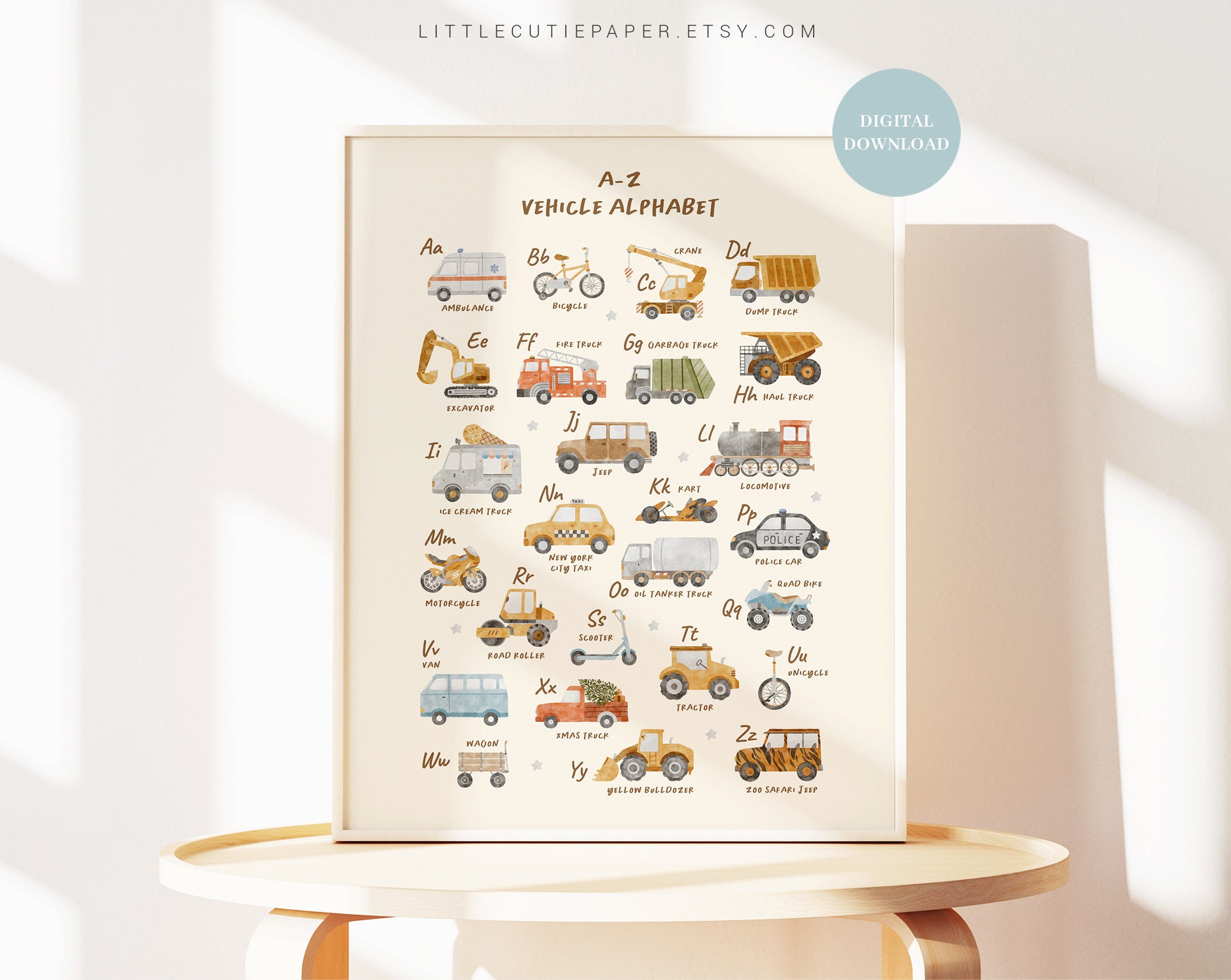 Vehicle Alphabet Poster Digital Download, Transport Alphabet, Vehicle ...