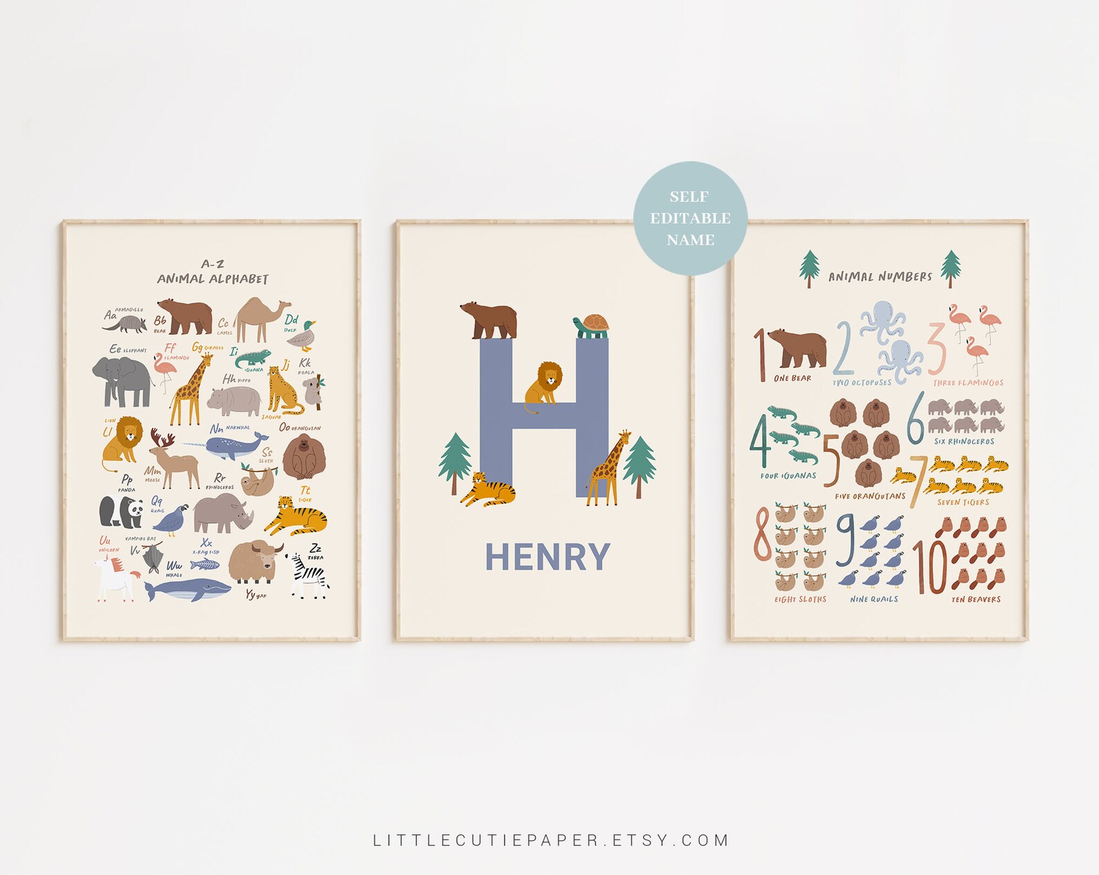 Editable Personalized Name, Animal Alphabet and Numbers Poster Digital ...
