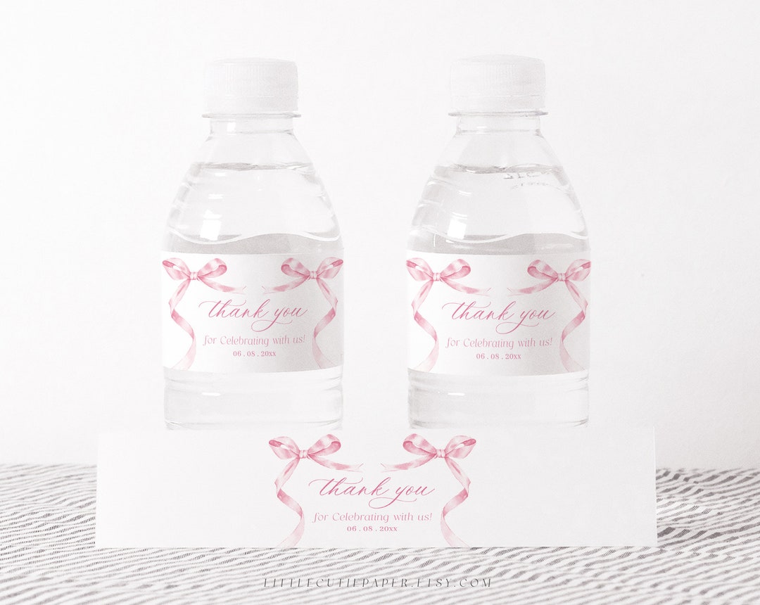 Editable Pink Bow Water Bottle Labels Template, Water Bottle Wrappers ...