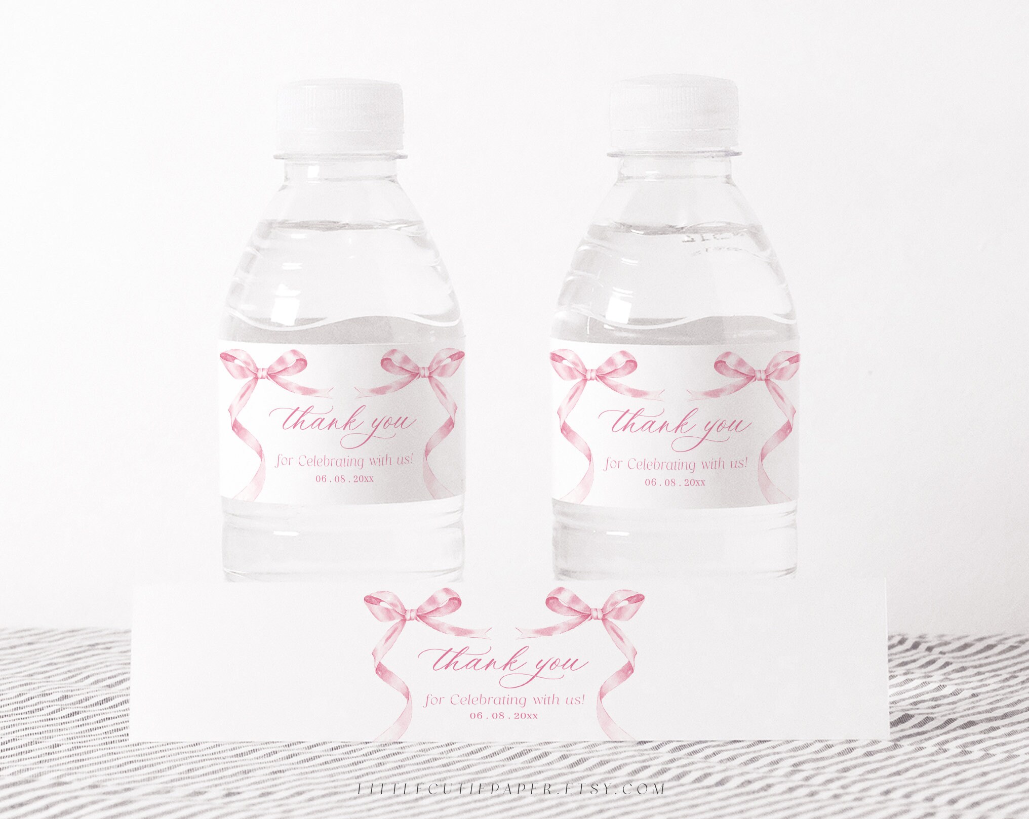 Editable Pink Bow Water Bottle Labels Template, Water Bottle Wrappers ...