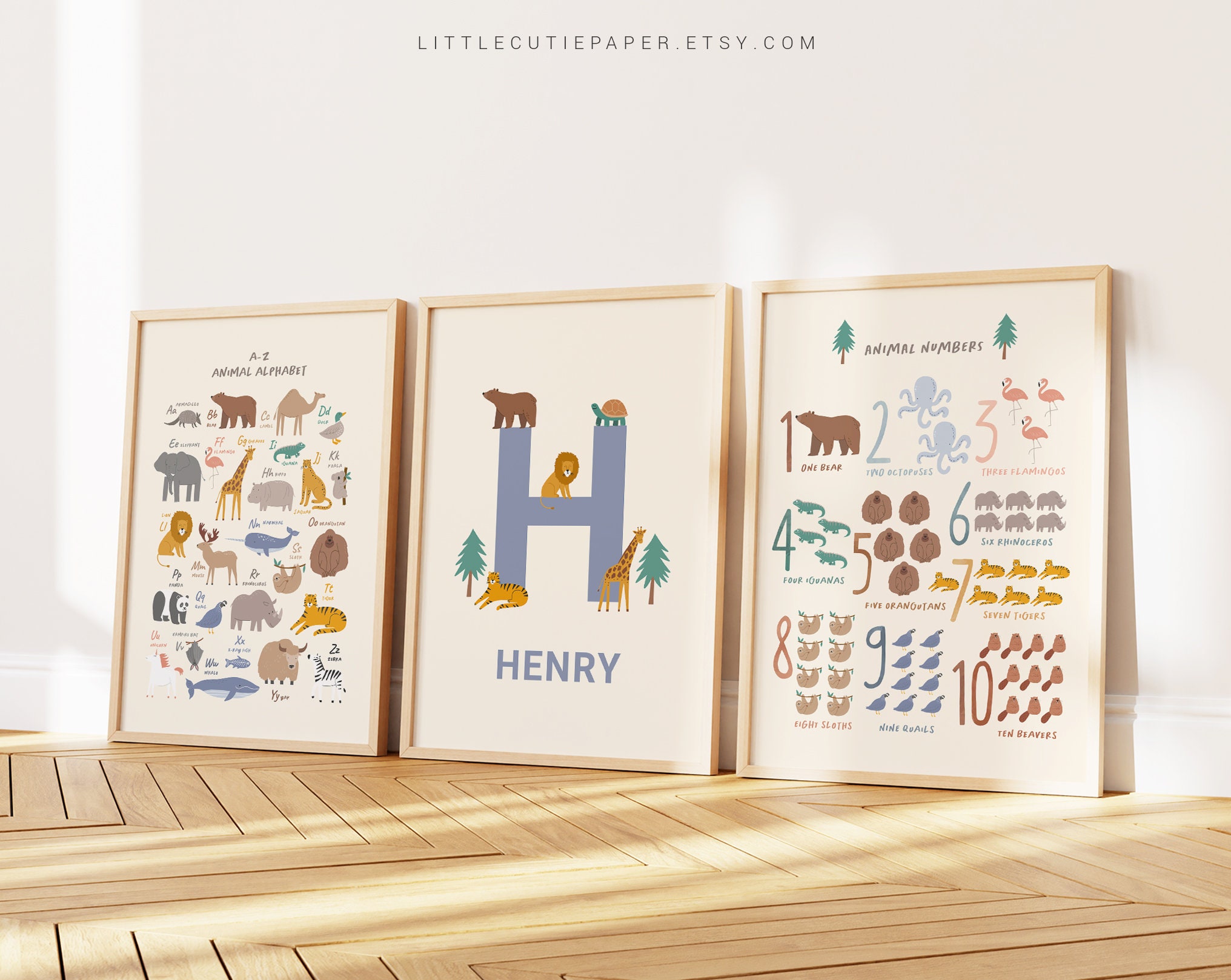 Editable Personalized Name, Animal Alphabet and Numbers Poster Digital ...