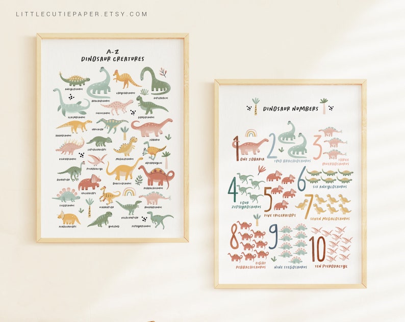 Dinosaur Alphabet and Dinosaur Number Poster Digital Download, Dinosaur ...