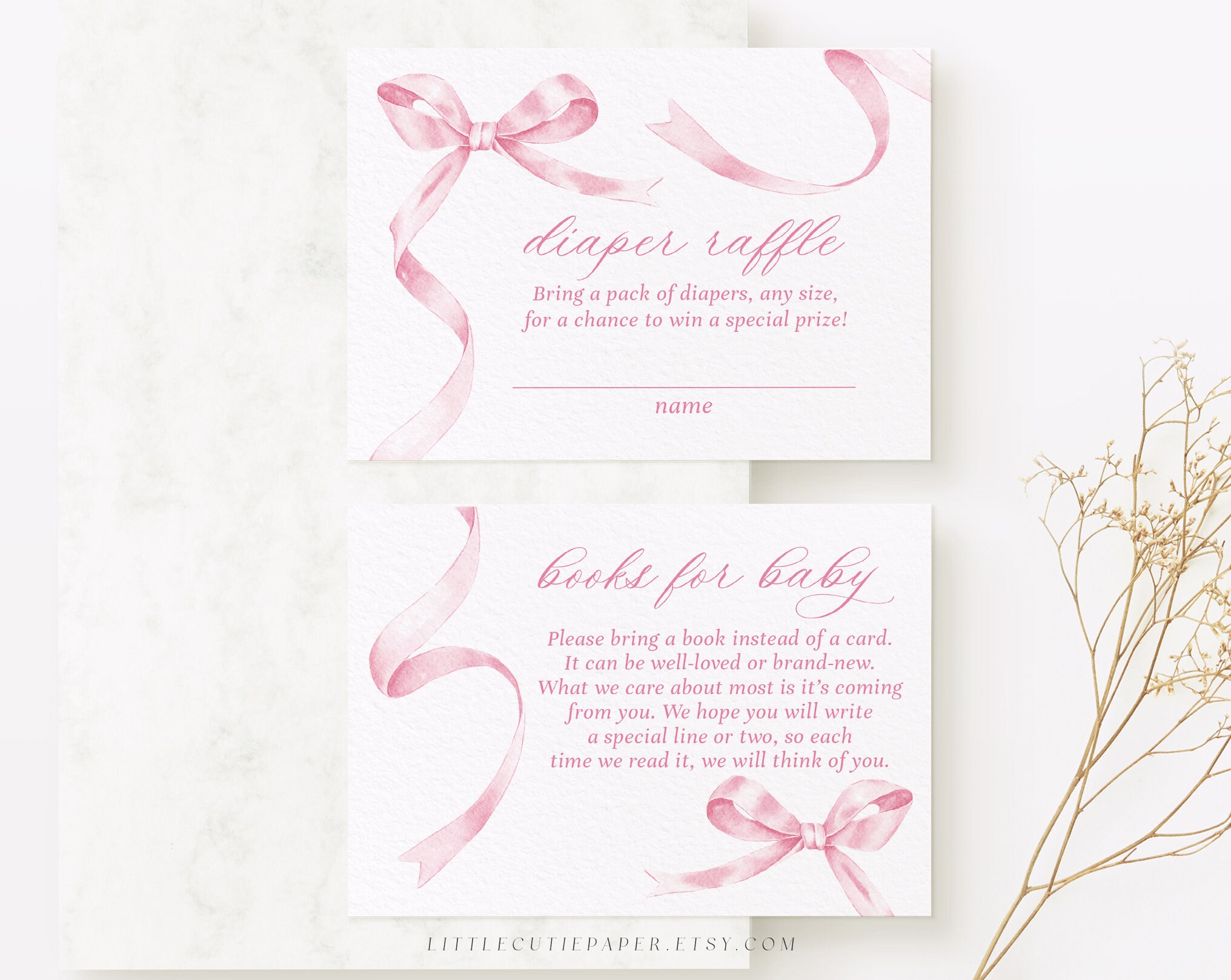 Editable Pink Bow Baby Shower Invitation Template, With Pink Ribbon ...