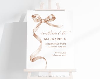 Editable Beige Bow Baby Shower Welcome Sign Template, Instant Gender ...