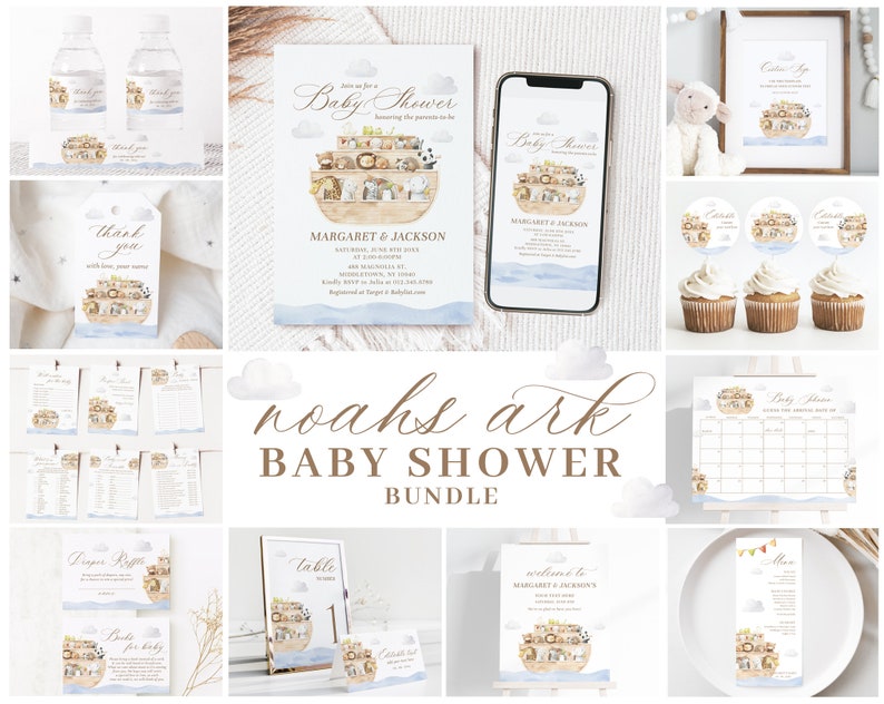 Editable Noahs Ark Baby Shower Invitation Bundle, Noahs Ark Shower ...