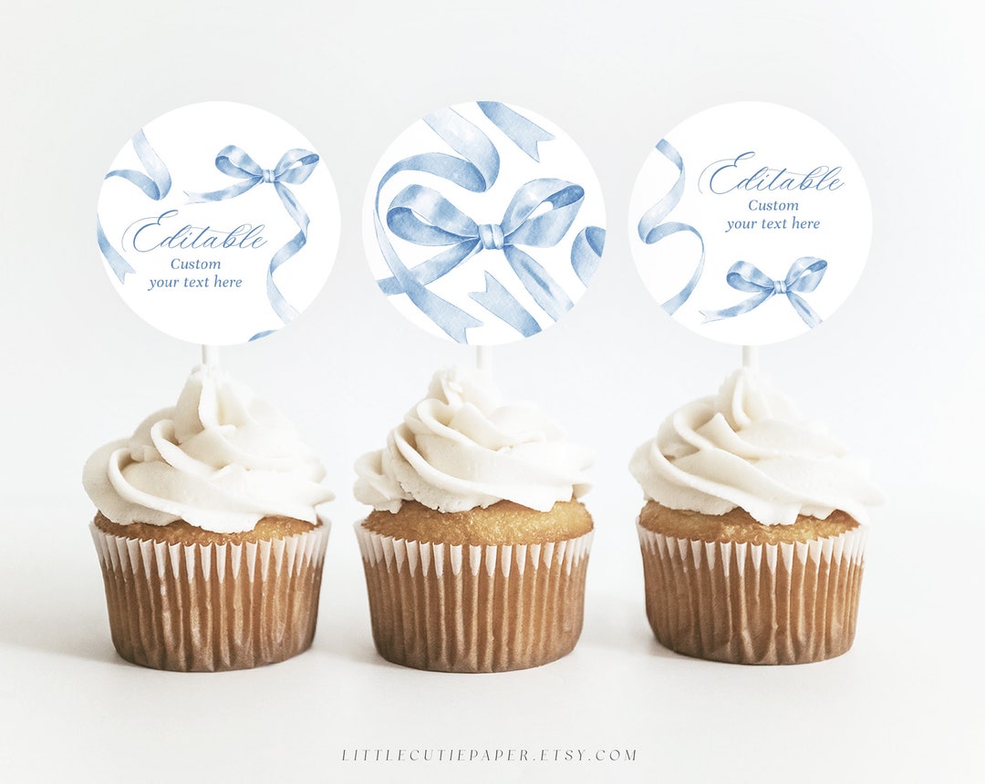 Editable Blue Bow Cupcake Toppers Template, Blue Ribbon Cake Toppers ...