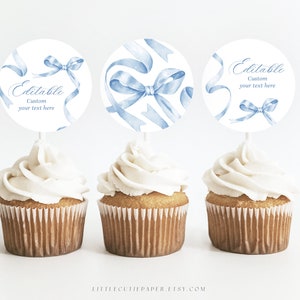 Editable Blue Bow Cupcake Toppers Template, Blue Ribbon Cake Toppers ...