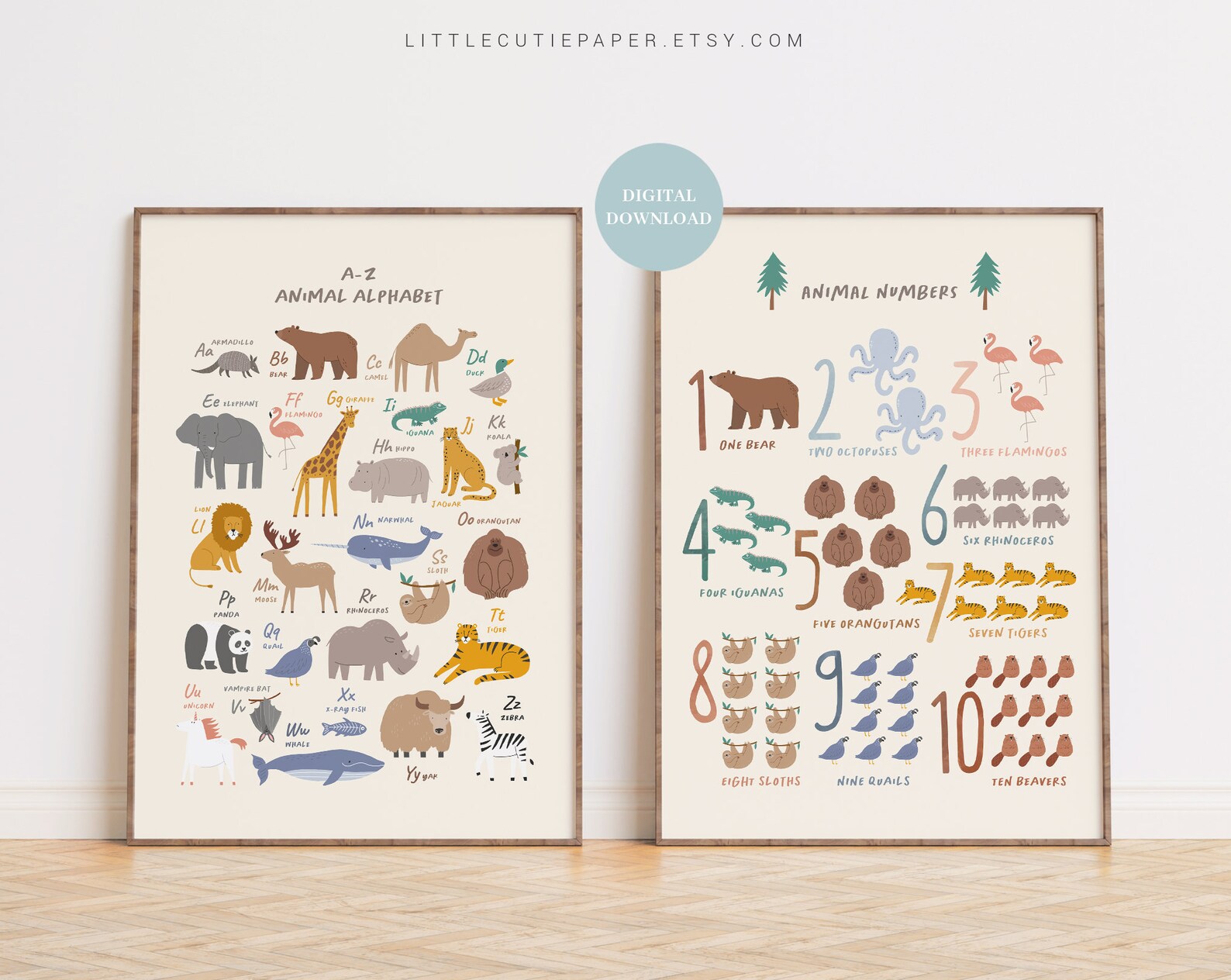 Animal Alphabet and Numbers Poster Digital Download, Abc Chart and ...