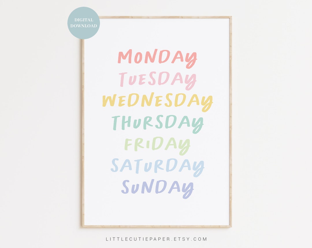 Rainbow Days of the Week Poster, Montessori Kids Room Decor (digital ...