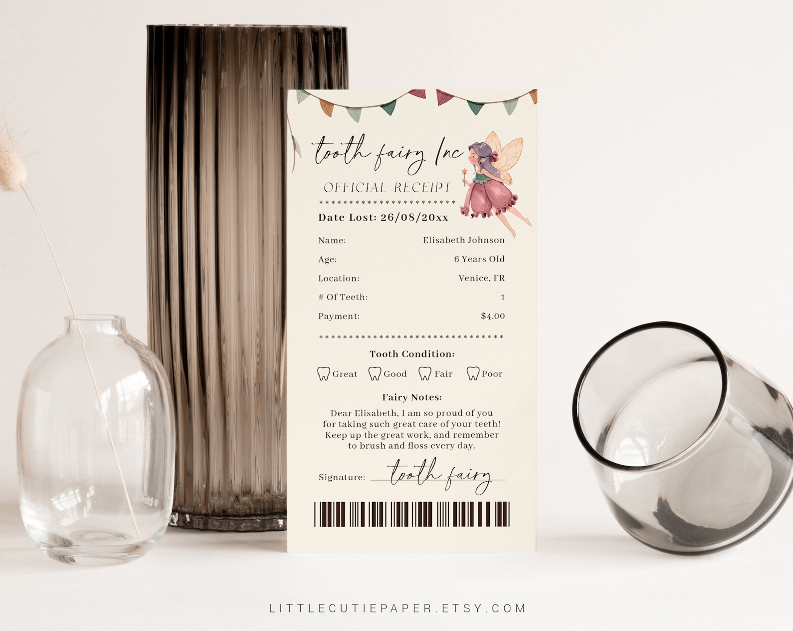 Editable Tooth Fairy Receipt Printable and Tooth Fairy Letter Editable ...