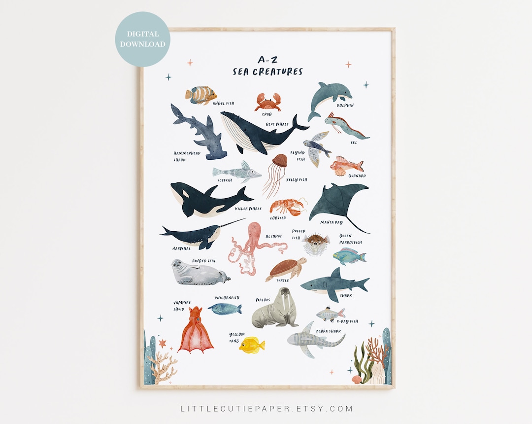 Sea Animal Alphabet Poster Digital Download, Beach Alphabet Poster ...