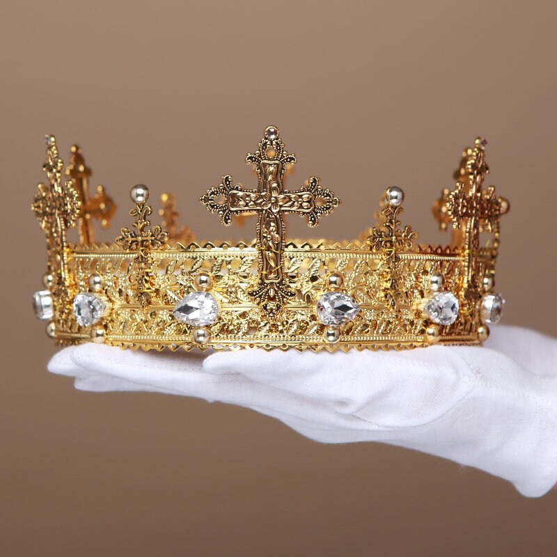 Gold Cross Crown King Crown Cross Crown Male crown Groom | Etsy