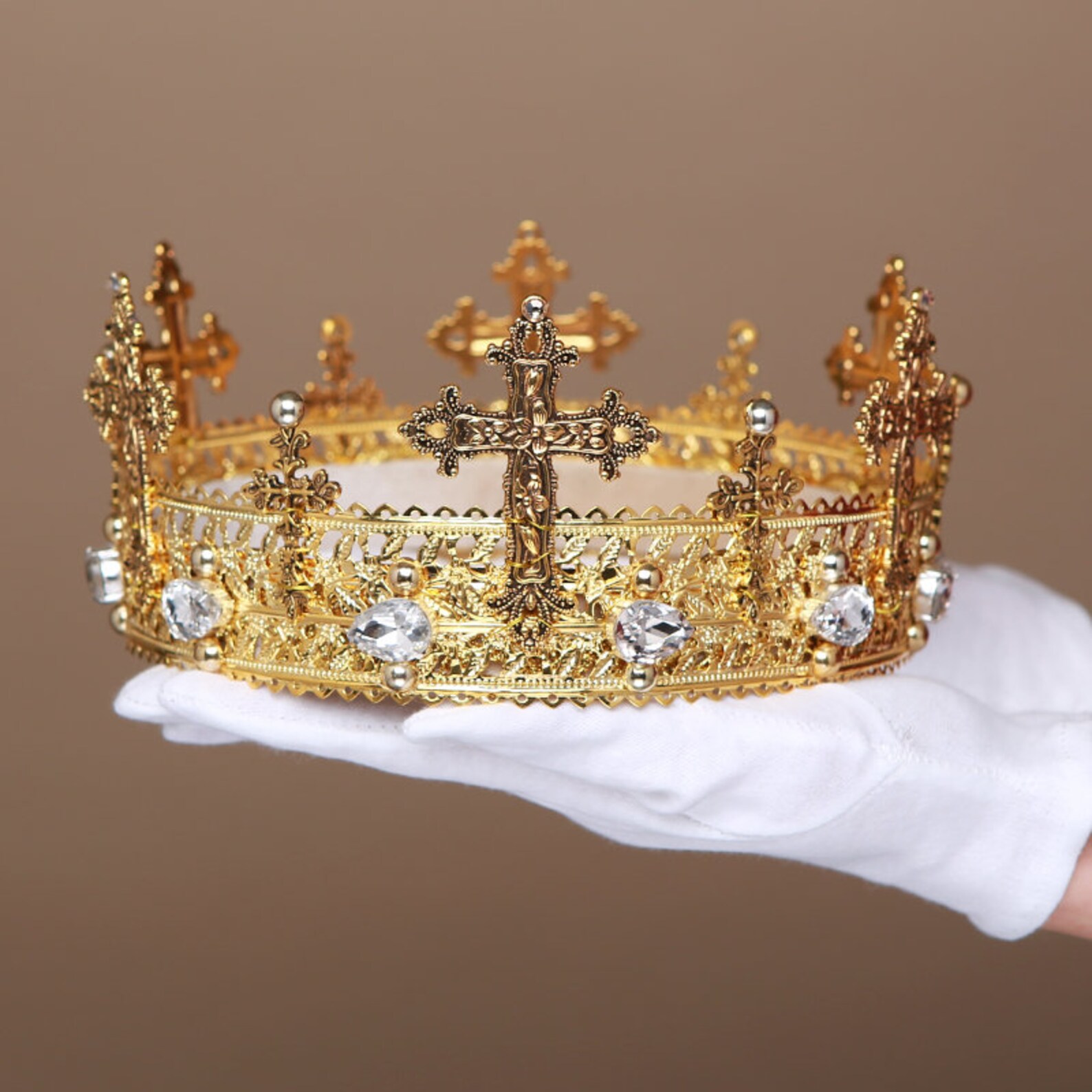 Gold Cross Crown King Crown Cross Crown Male crown Groom | Etsy