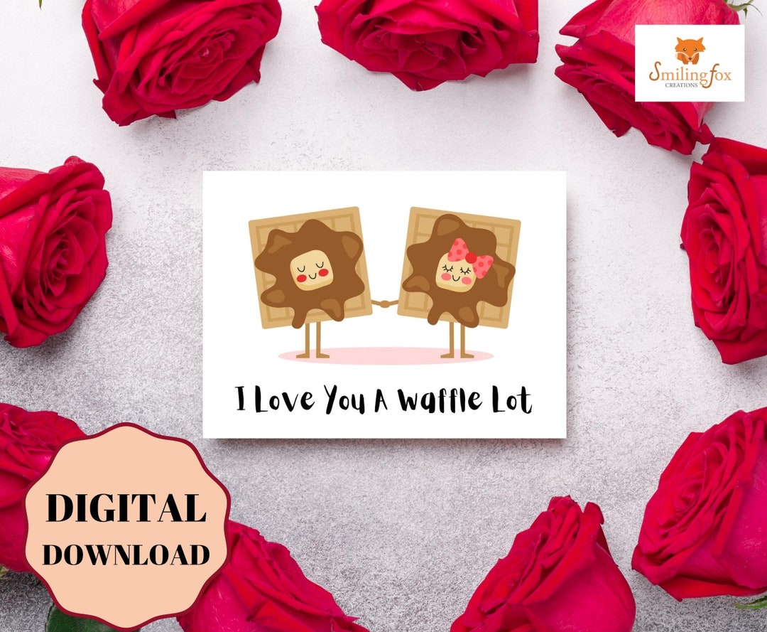 Waffle Card, Print at Home Card, 5x7 Digital Valentines Day Card ...
