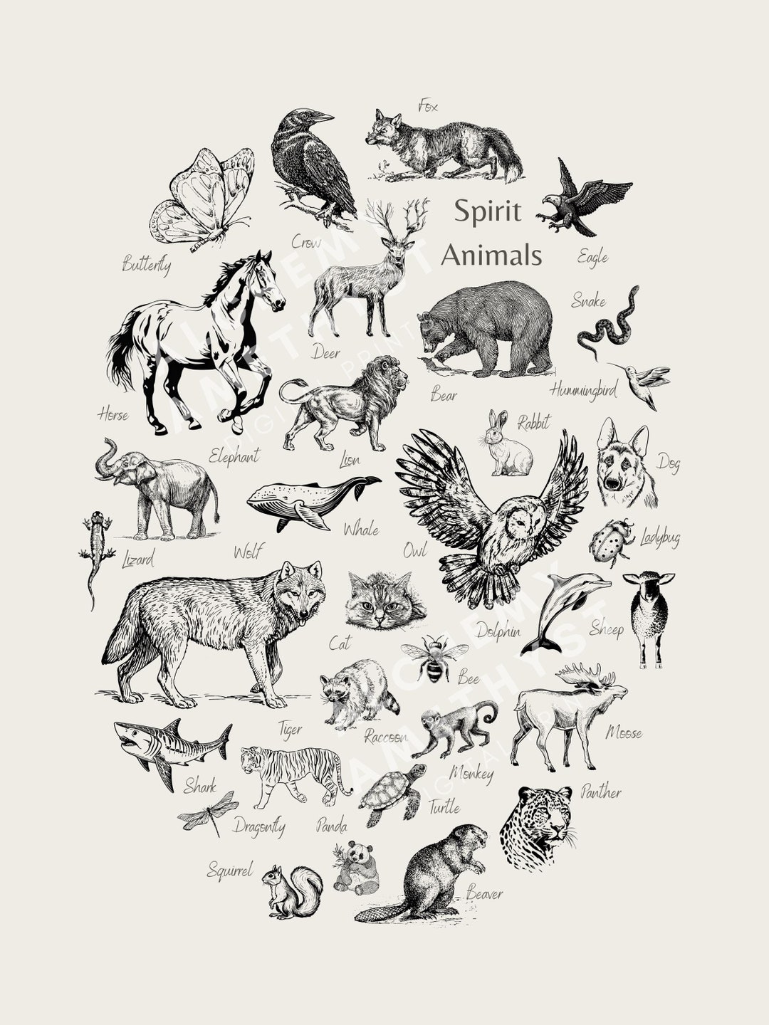 Spirit Animal Guide [light] - Totem, Nature Art - (printable Digital ...