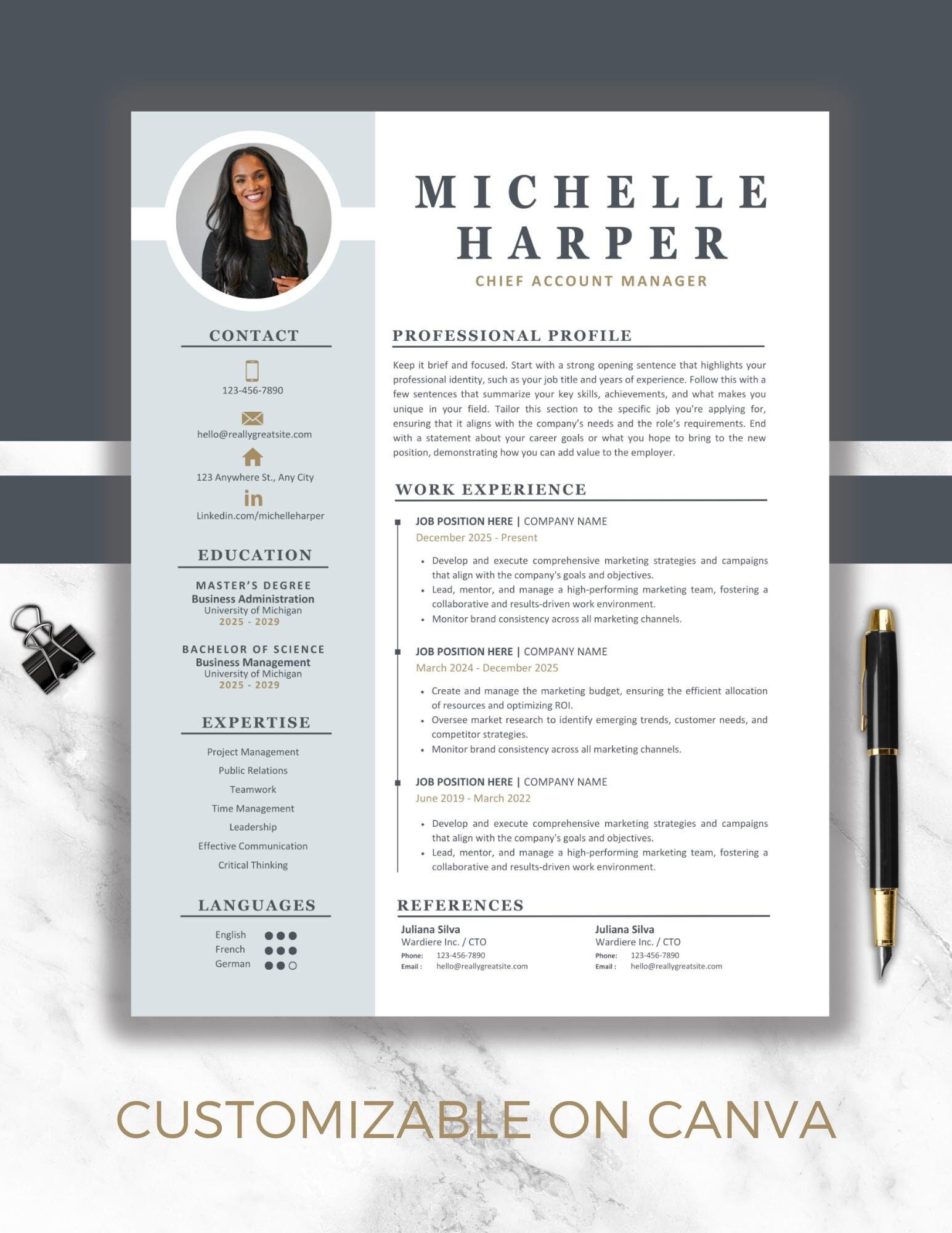 Clean, Modern & Professional Resume Template Edit and Download for Free ...