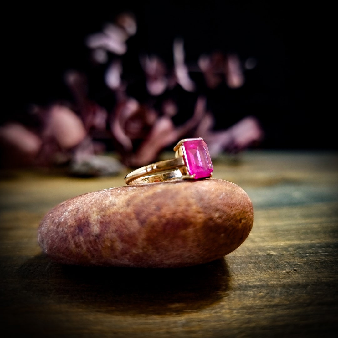 Vintage 9ctgold Ruby Solitaire Ring, Synthetic Ruby Ring. Size Uk N - Etsy