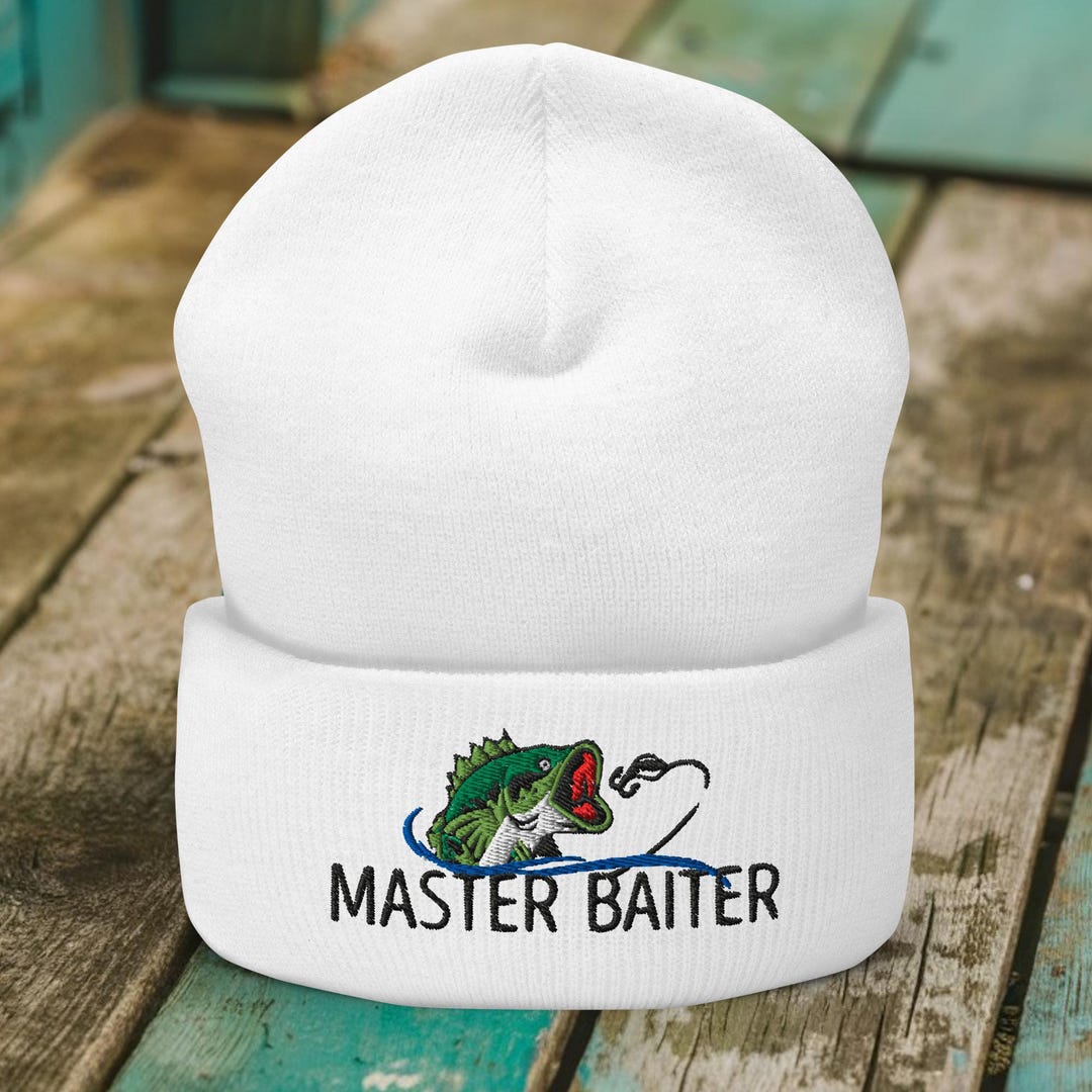 Bass Fishing Beanie Hat, Master Baiter Cap, Funny Fishing Lure Hat, Big Mouth Bass, the Outdoors ...