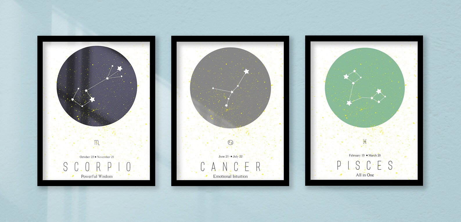 Zodiac Signs Prints, Set of 12 Posters, 50x70cm, Modern Art, Birthday ...