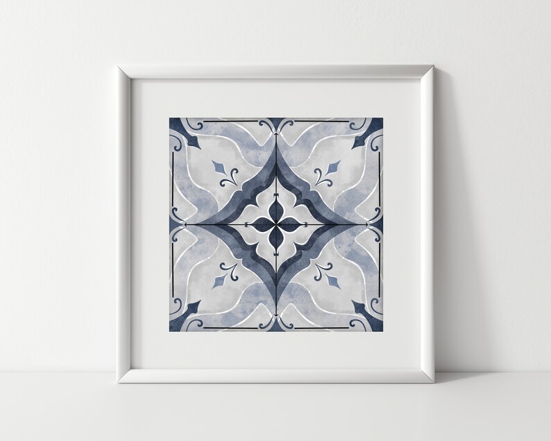 Blue & White Mediterranean Tile Wall Art Set of 4 Prints - Etsy