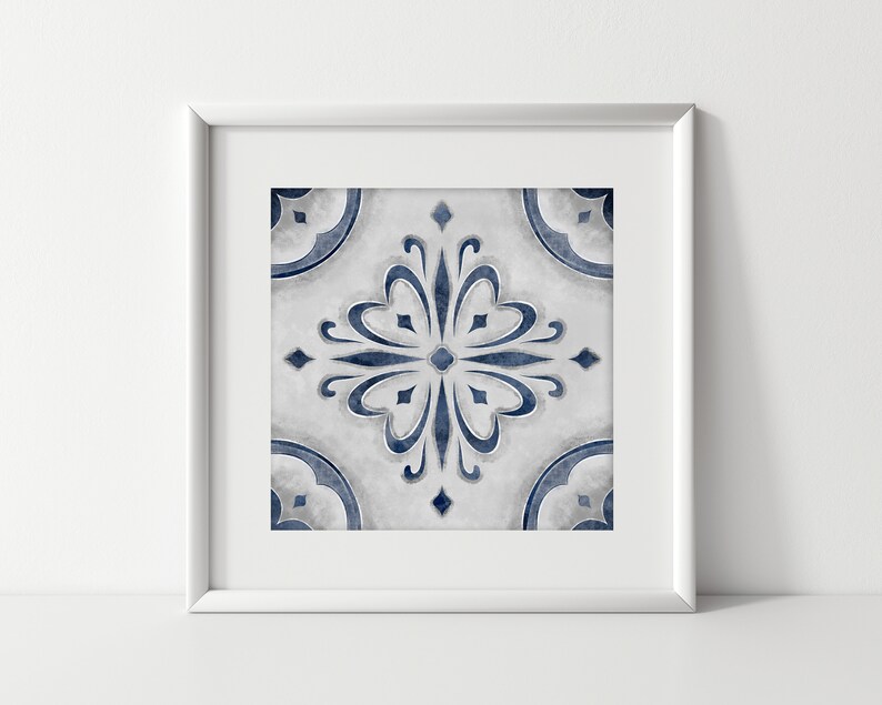 Blue & White Mediterranean Tile Wall Art Set of 4 Prints - Etsy