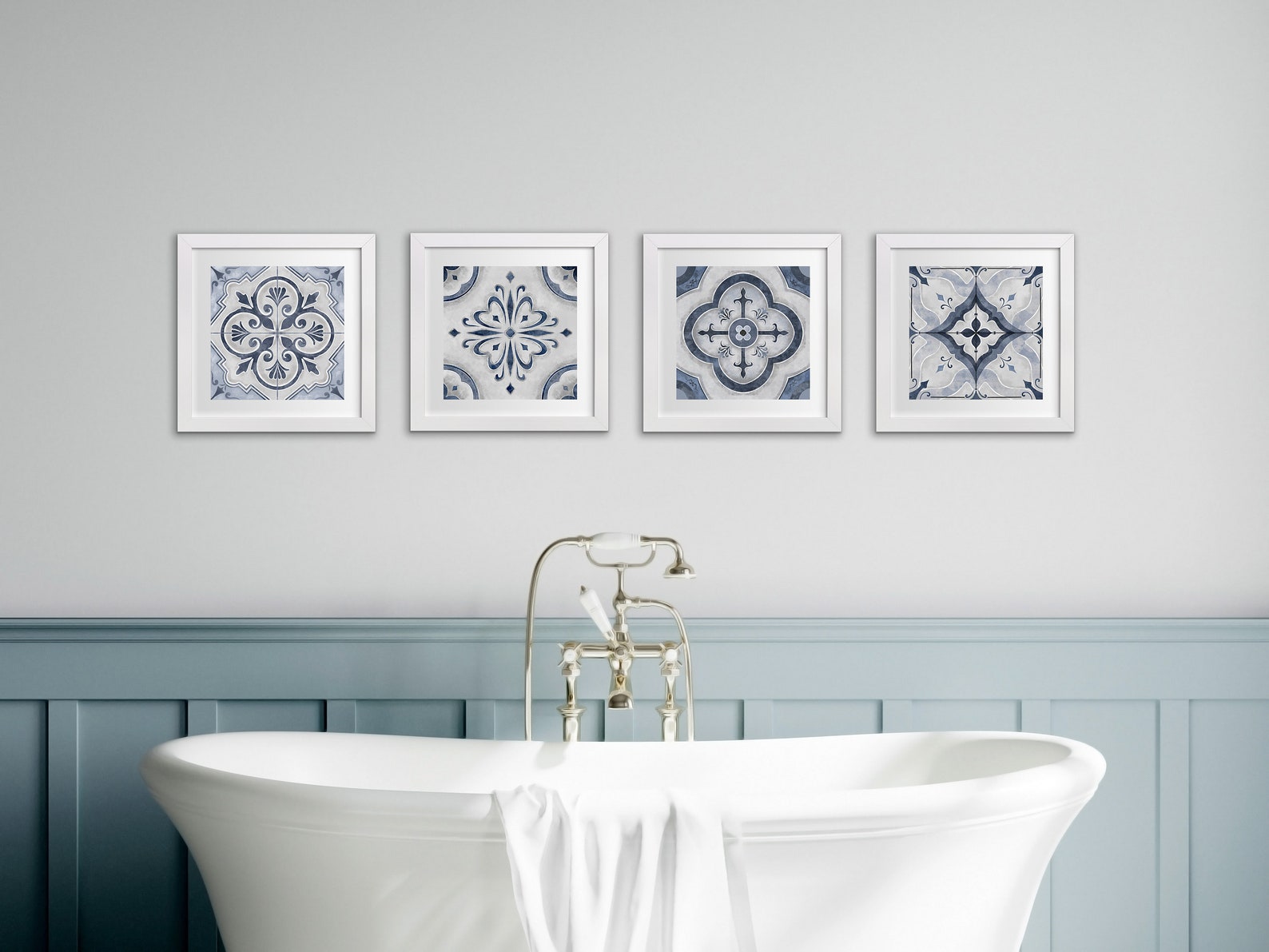 Blue & White Mediterranean Tile Wall Art - Set of 4 Prints - Etsy