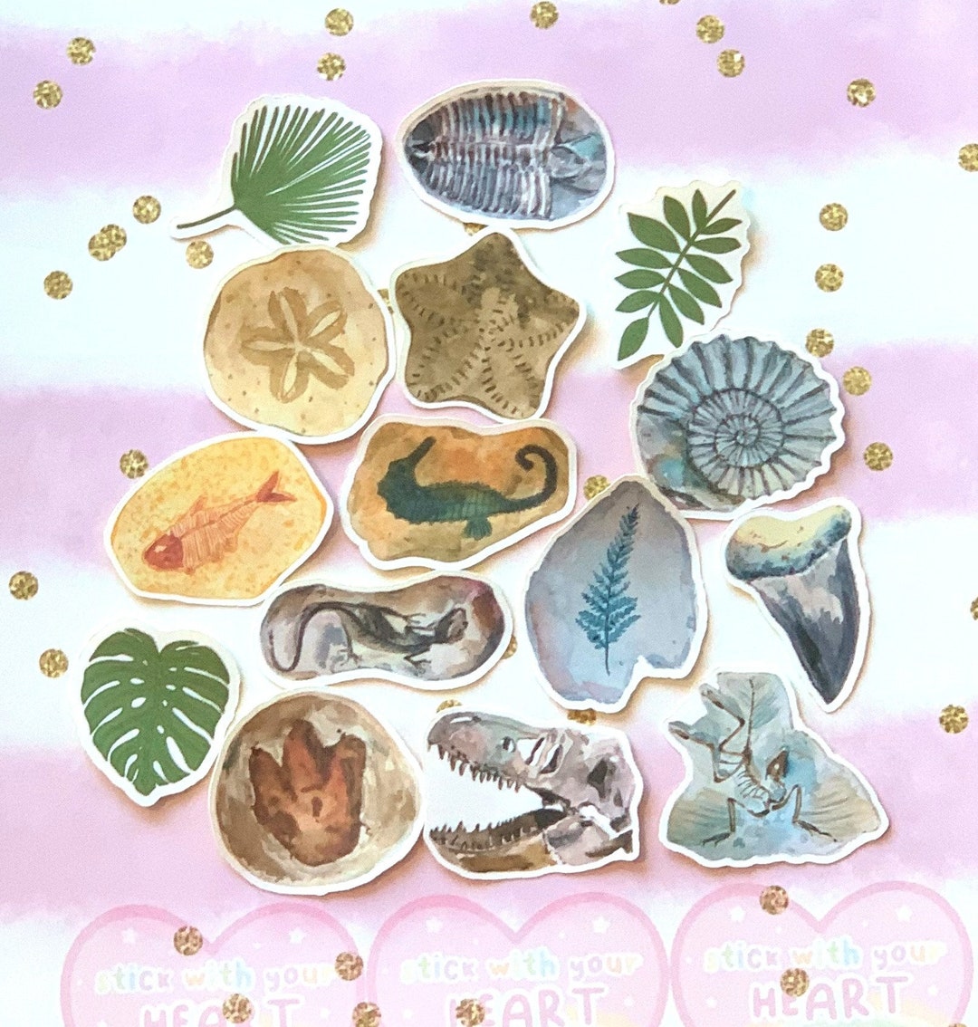 30 Pack Paper Watercolour Fossils Stickers - Etsy
