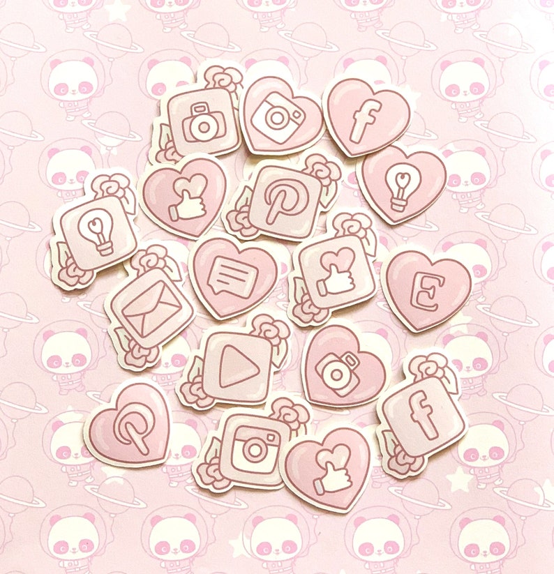 30 Pack Paper Pastel Social Media Icons Stickers | Etsy