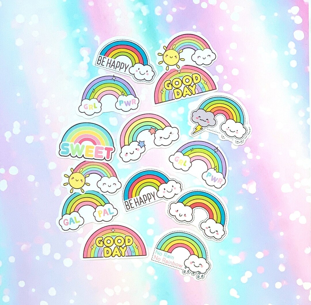 28 Pack Paper Kawaii Rainbow Stickers Set - Etsy