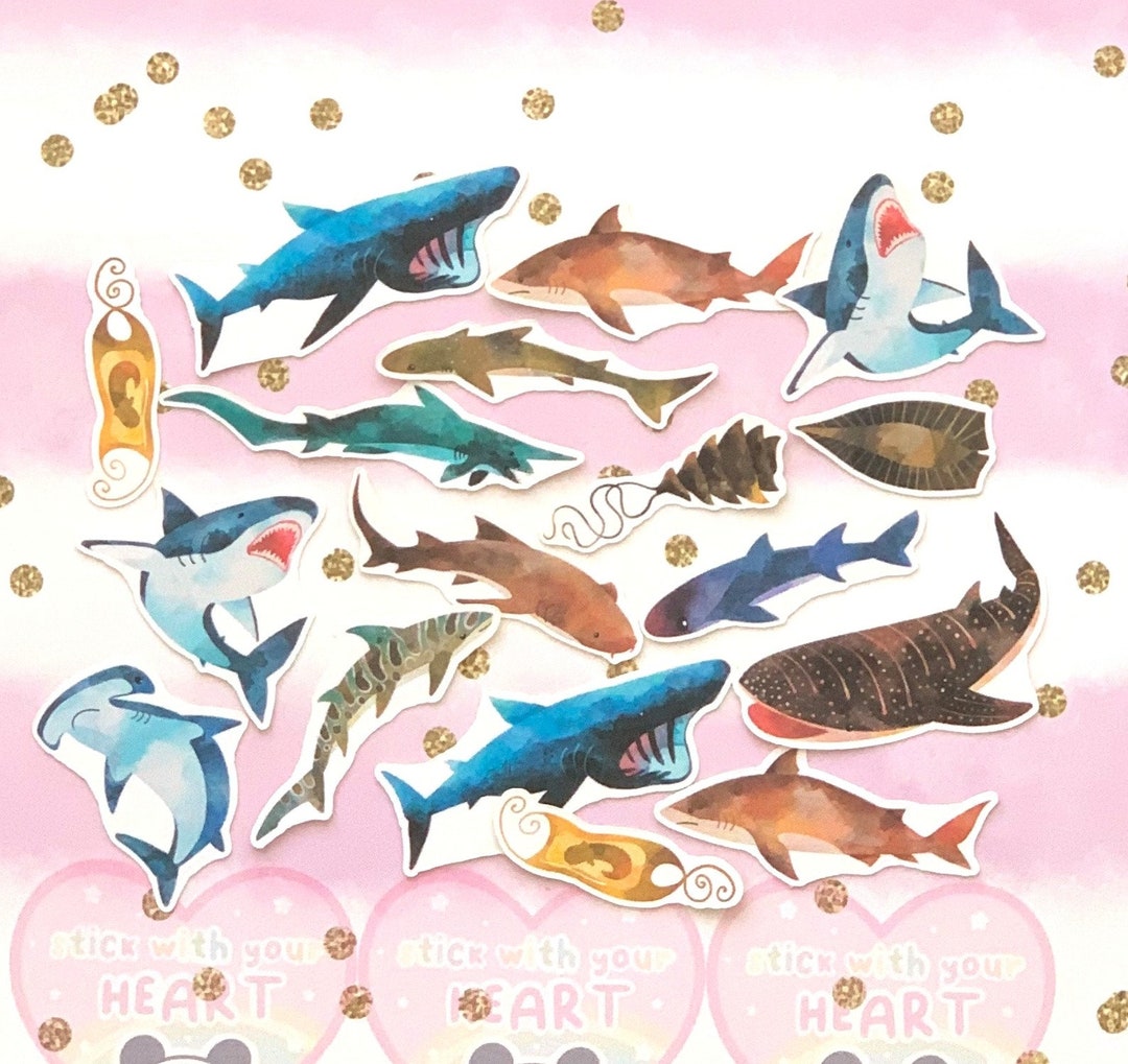 30 Pack Paper Cute Watercolour Sharks Stickers - Etsy
