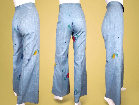 Vintage 60s/70s Paint Splatter Bell Bottoms - High Ri… - Gem
