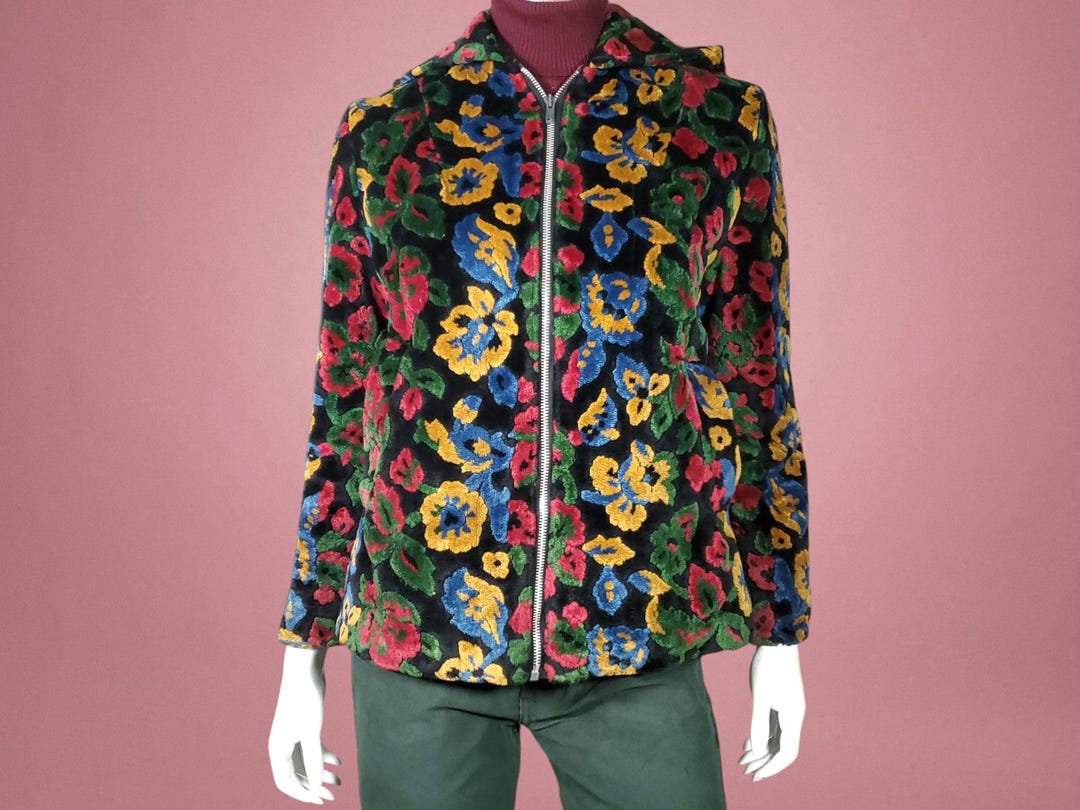 Vintage Carpet Bag Coat Jacket 1960s Hooded Zip up Wool Insulation Rich ...