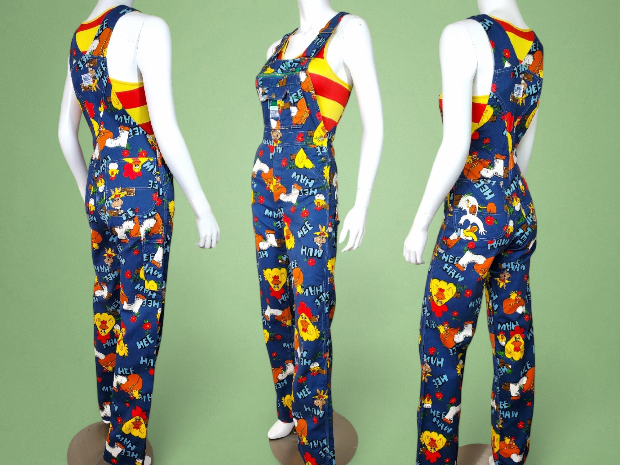 1970s Hee Haw Cartoon Overalls, Liberty Novelty Print (XS) - Etsy