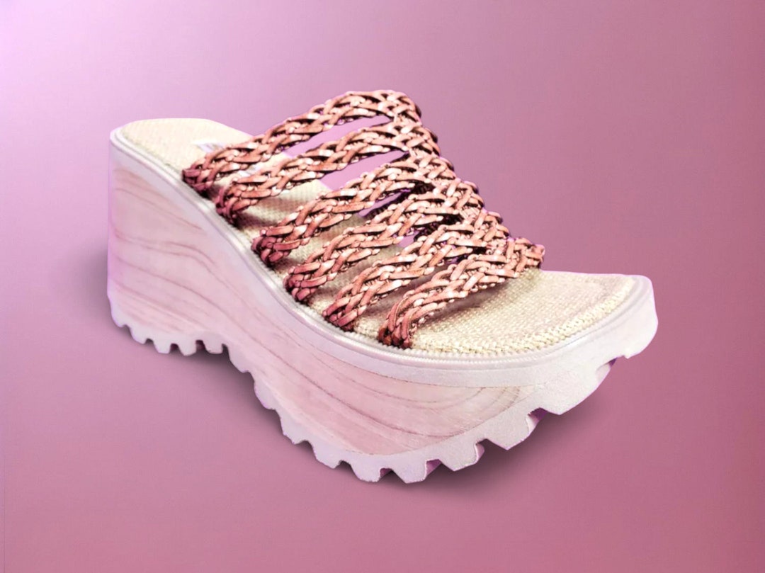 Vintage 90's Platform Shoes Slides Chunky Groovy Wavy Strappy Wooden ...