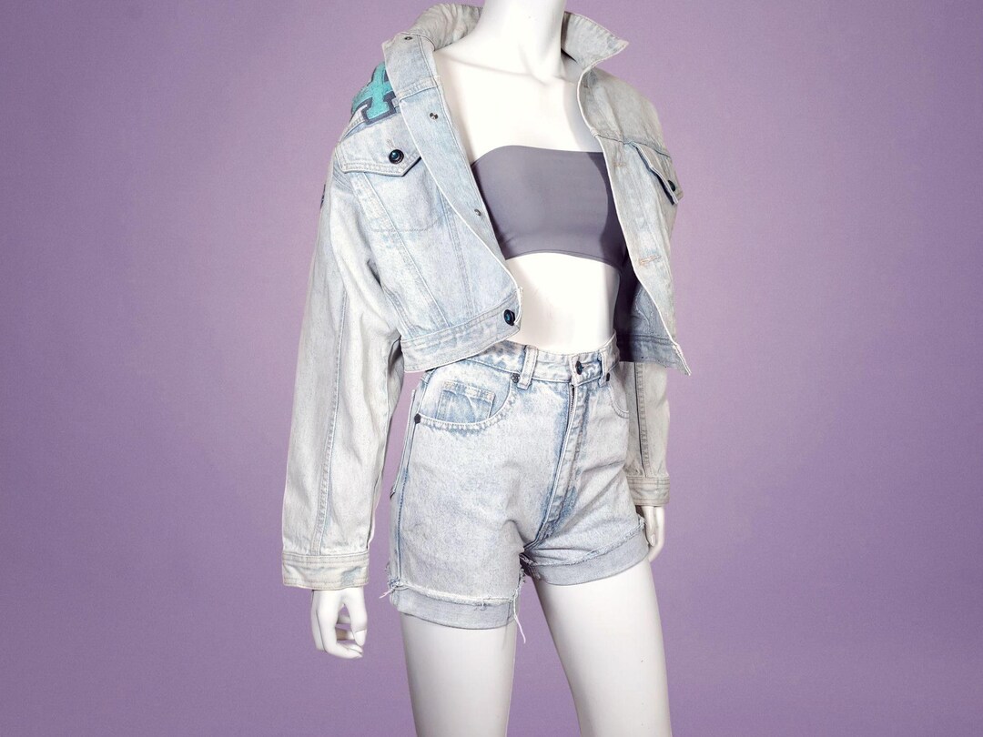 1980s Denim Set Vintage Shorts & Jacket LA GEAR 80s New Wave Acid Wash ...
