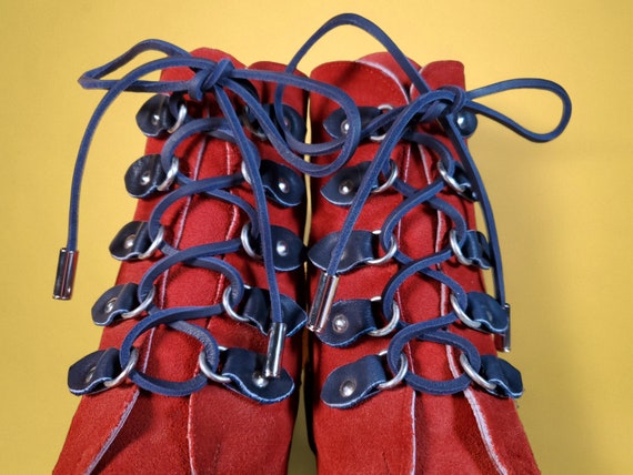 1960s leather mod boots wingtips vintage red blue sue… - Gem