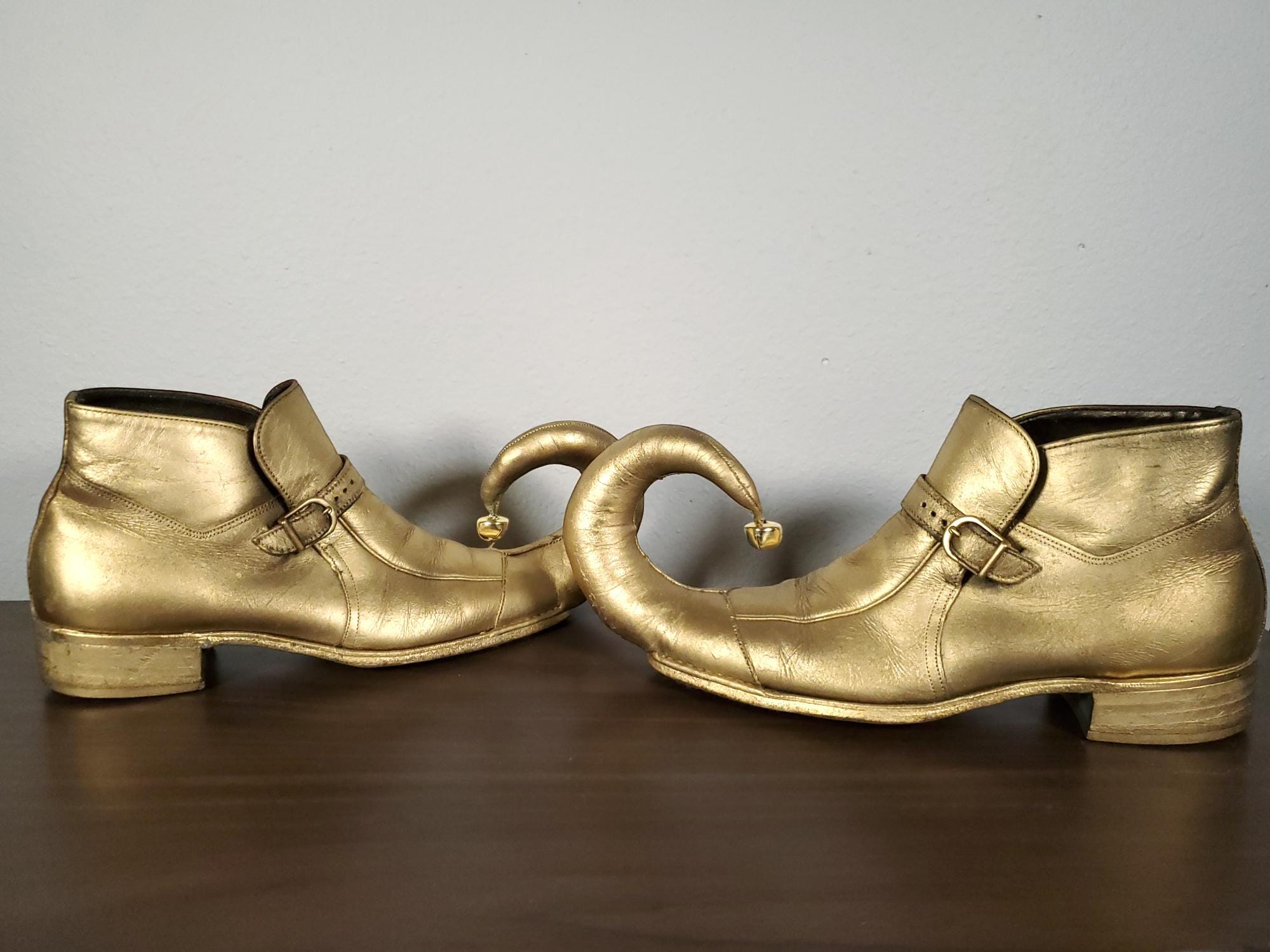 Vintage Gold Leather Jester Ankle Boots, Novelty Clown Shoes (M8 W9.5 ...