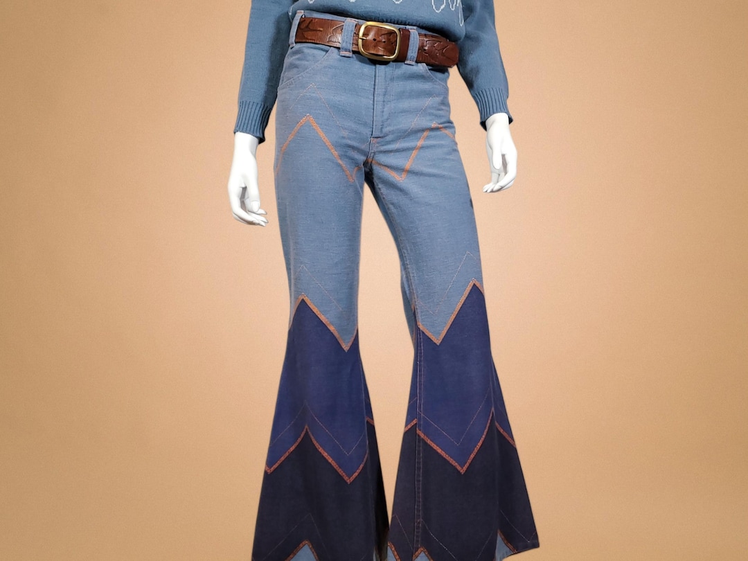 Vintage 70s Bell Bottoms: Chevron Print, Multiwash Denim 29x32 SLIM ...