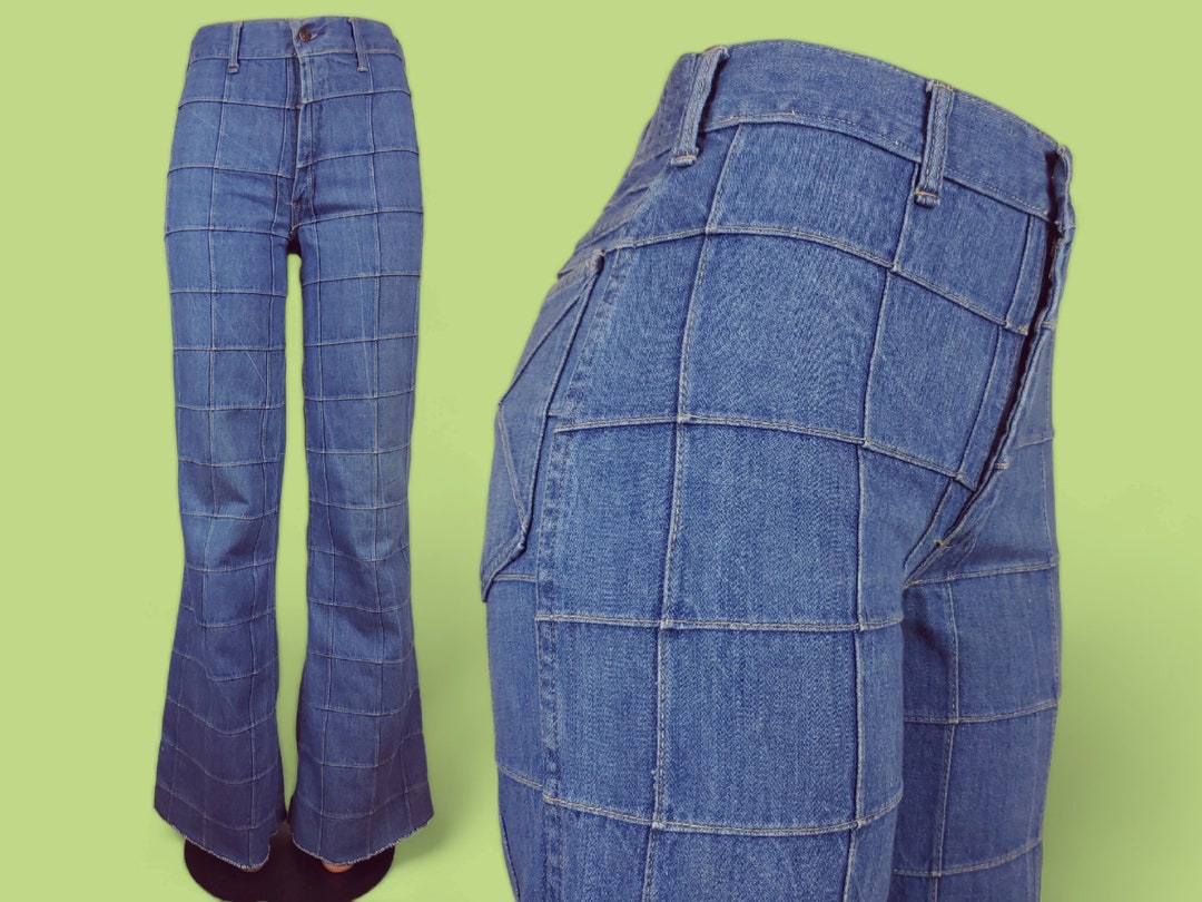 Window Pane Patchwork Jeans From the 70s. Mid Rise Bell - Etsy
