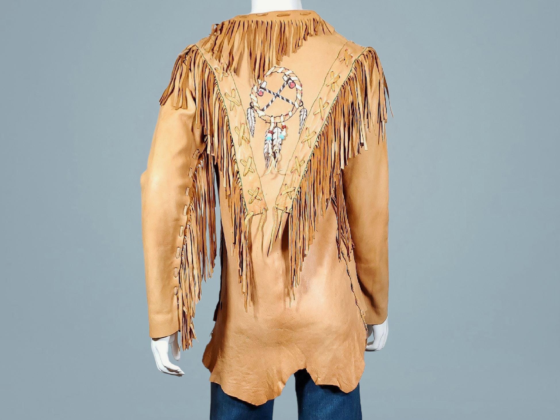 Vintage Handmade Buckskin Fringe Jacket, Native American Dream Catcher ...