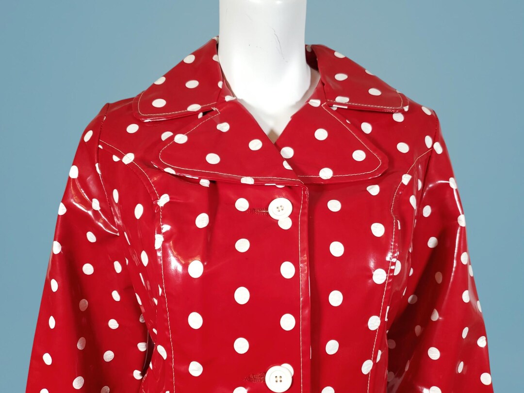 1960s Polka Dot Raincoat Vintage Outerwear Red & White Big Coat Collar ...