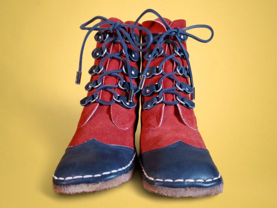 1960s leather mod boots wingtips vintage red blue sue… - Gem